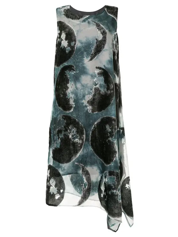 Y’s Moon Print Sleeveless Midi Dress - Blue
