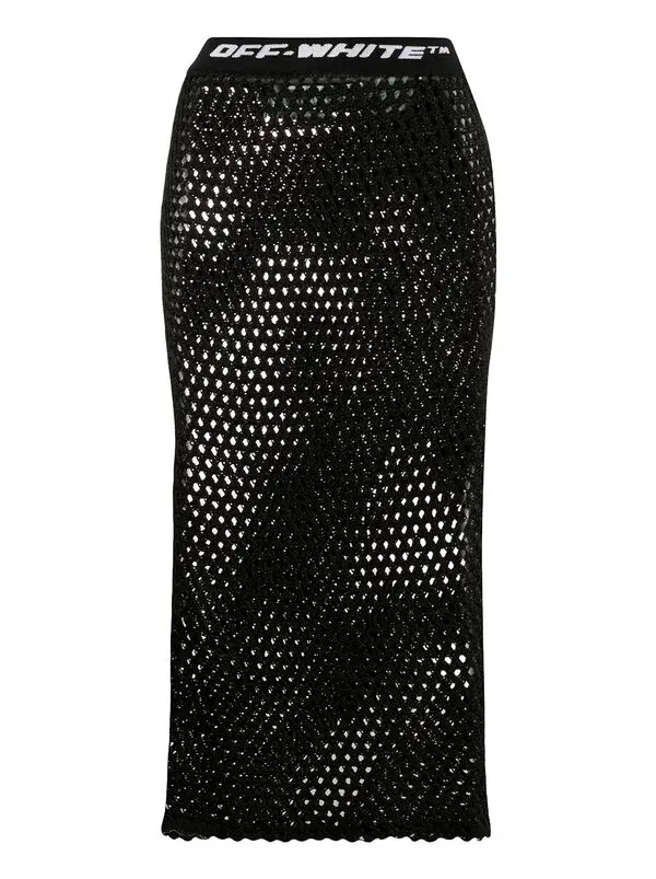 Off-White Logo Waistband Fishnet Skirt - Black
