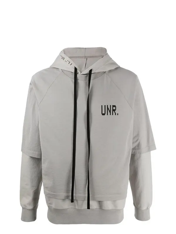 BEN TAVERNITI UNRAVEL PROJECT Layered Logo Print Hoodie - Grey