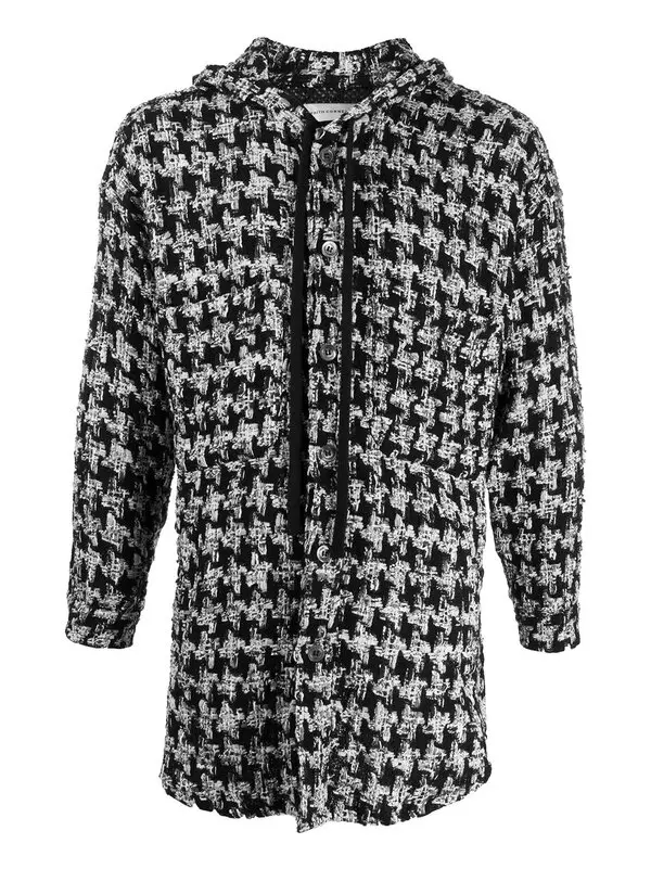 Faith Connexion Hooded Houndstooth Tweed Jacket - Black