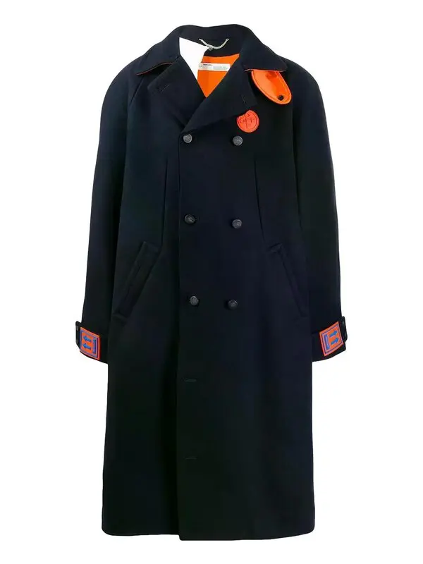 Off-White Double Breasted Midi Coat - Blue