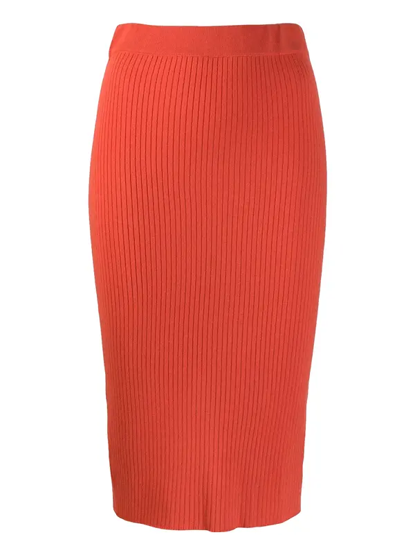 Cashmere In Love Ribbed Knit Skirt - Orange