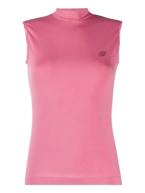 Blumarine Studded Logo High Neck Top - Pink