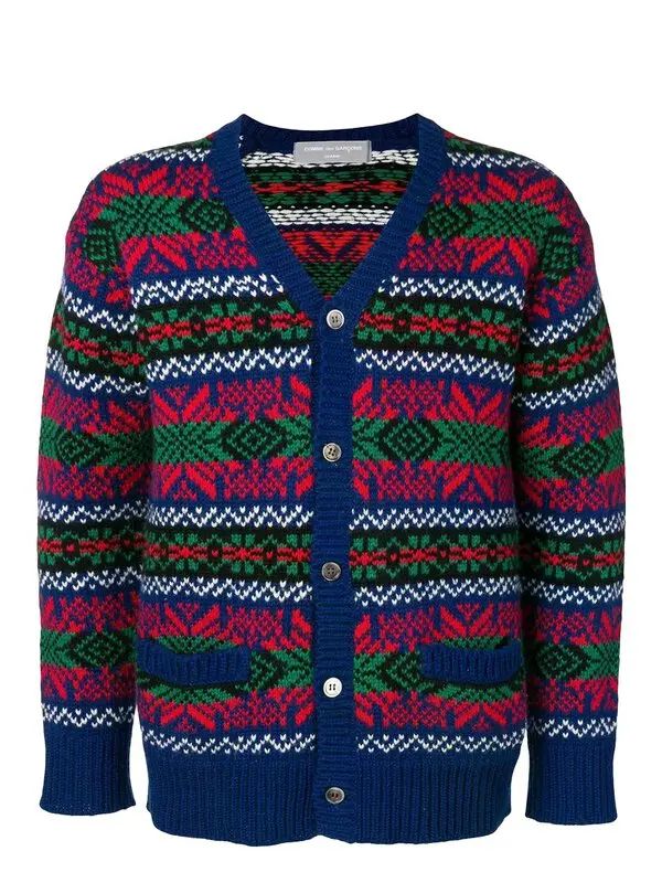 Comme Des Garçons Intarsia Buttoned Cardigan - Blue