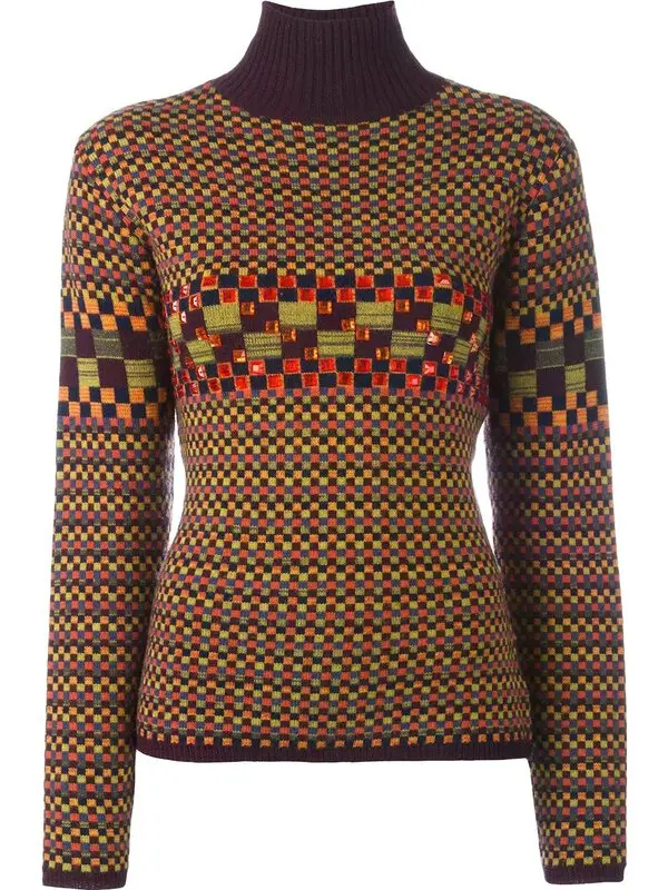 Jean Paul Gaultier Checked Embellished Turtleneck Jumper - Yellow
