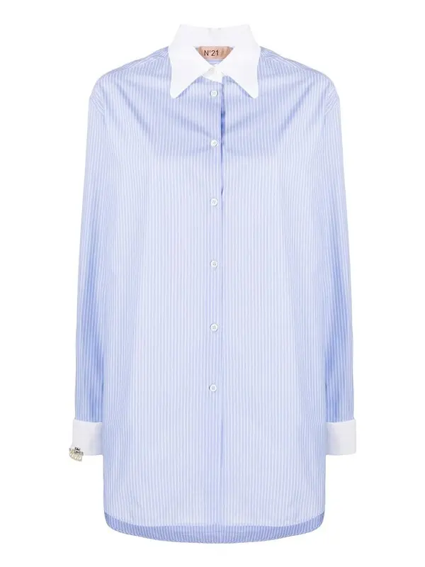 N°21 Pinstriped Long-line Shirt - Blue