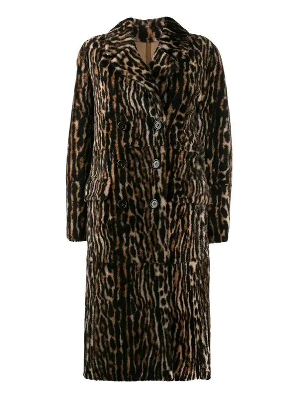 YVES SALOMON Ocelot Print Lamb Skin Coat - Brown
