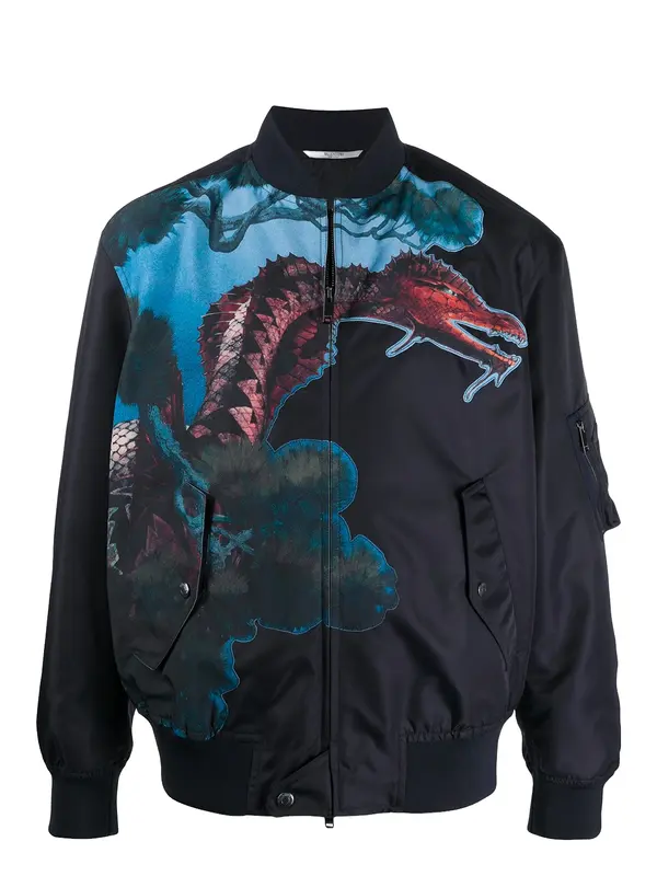 Valentino Garavani Dragons Garden Print Bomber Jacket - Blue