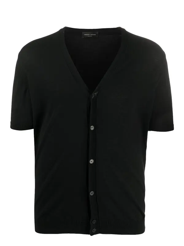 ROBERTO COLLINA Short Sleeved Cotton Cardigan - Black
