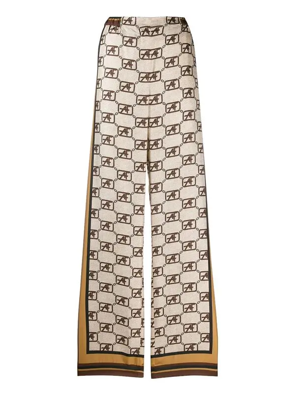 Alberta Ferretti Logo Print Palazzo Pants - Neutrals