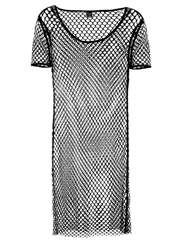 AMIR SLAMA Open Knit Short Sleeve Dress - Black