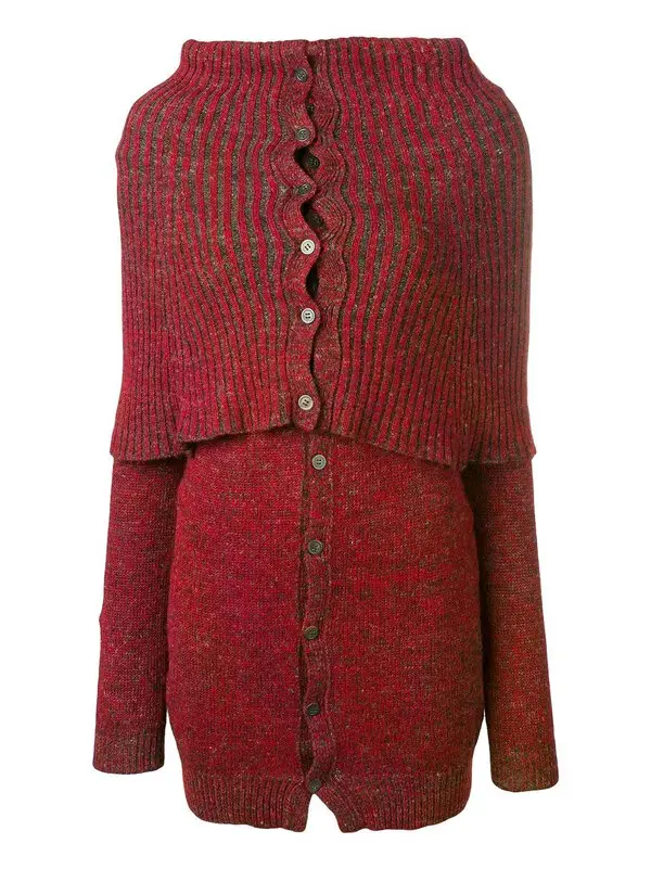 Yohji Yamamoto Ribbed High Neck Cardigan - Red