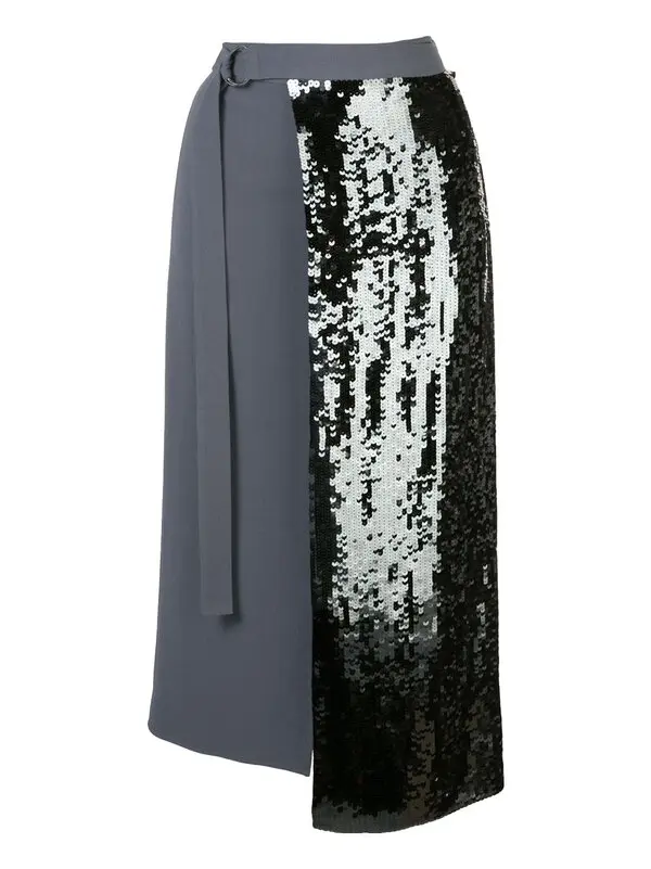 Tibi Sequinned Wrap Midi Skirt - Grey