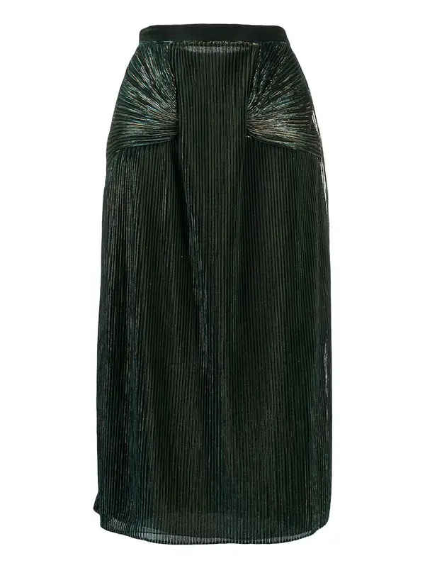 Marco De Vincenzo Metallic Pleated Midi Skirt - Blue