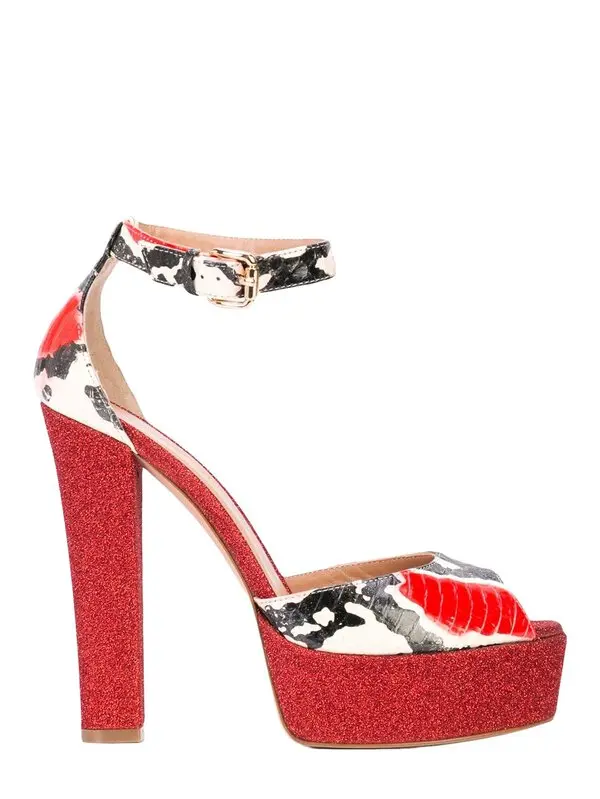 MADISON.MAISON Snakeskin Effect Platform Sandals - Red