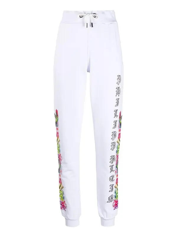 Philipp Plein Crystal-embellished Floral Track Pants - White
