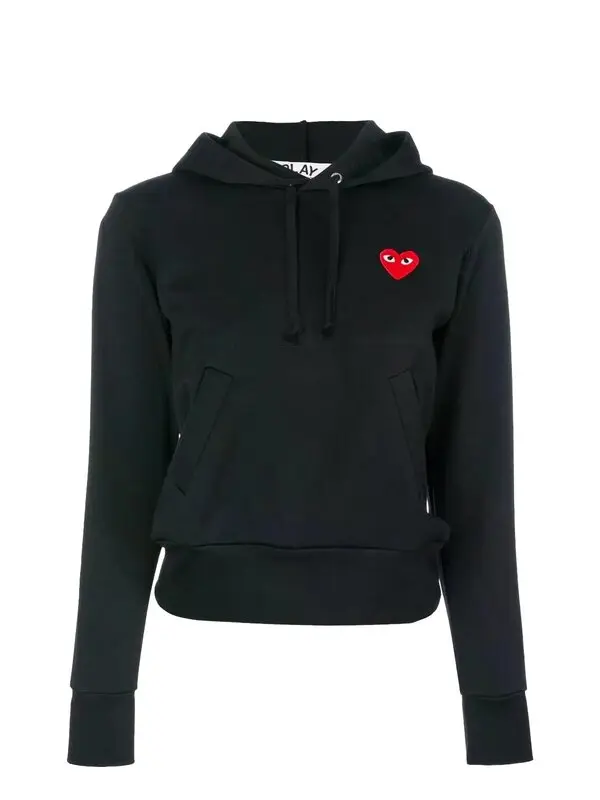 Play Comme Des Garcon Heart-patch Drawstring Hoodie - Black