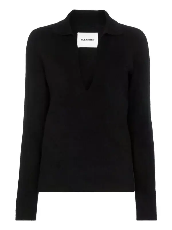 JIL SANDER Collared V-neck Knit Jumper - Black