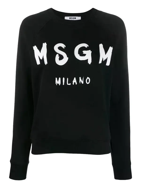 MSGM Logo Print Crew Neck Sweater - Black