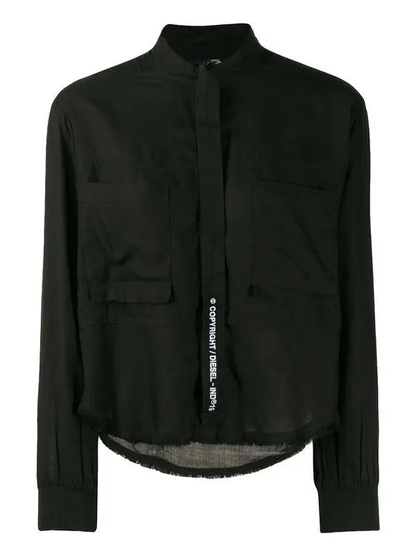 DIESEL® Fluid Shirt With Knitted Mandarin Collar And Cuffs - Black