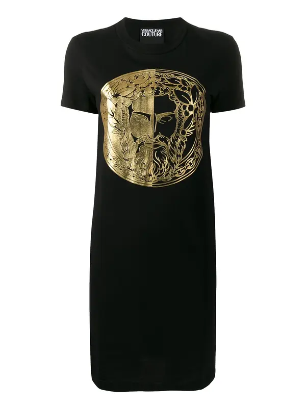 Versace Foil-print T-shirt Dress - Black