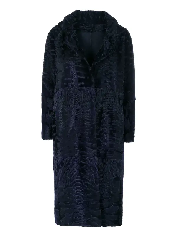 LISKA Textured Single-breasted Lamb Fur Coat - Blue