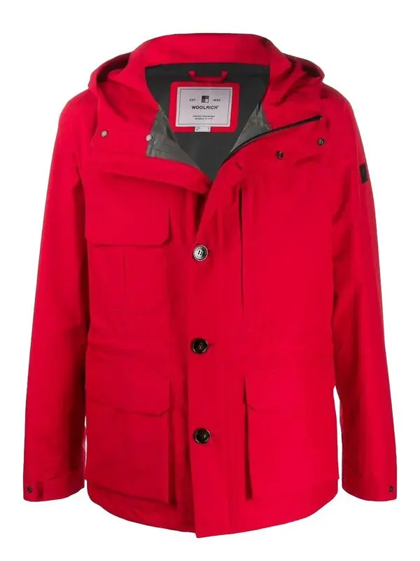 Woolrich Logo Patch Hooded Jacket - Red