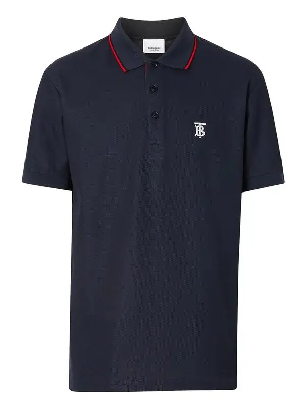 Burberry Icon Stripe Placket Cotton Piqué Polo Shirt - Blue