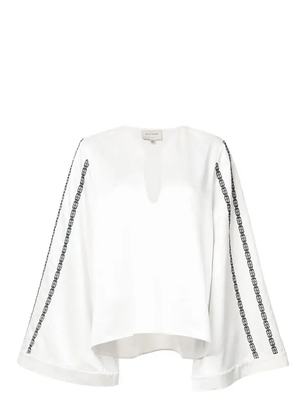 Zeus+dione Embroidered Wide Sleeve Blouse - White