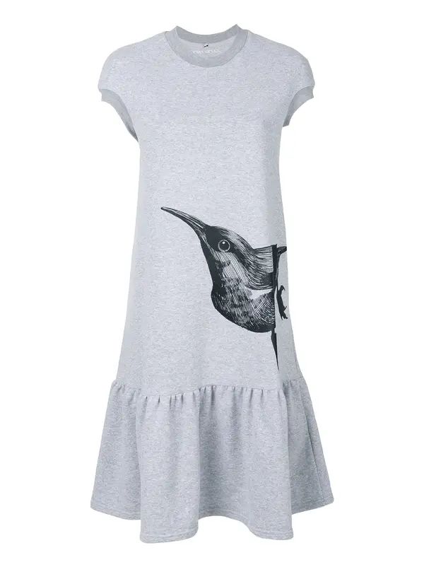 IOANA CIOLACU Bird Print T-shirt Dress - Grey
