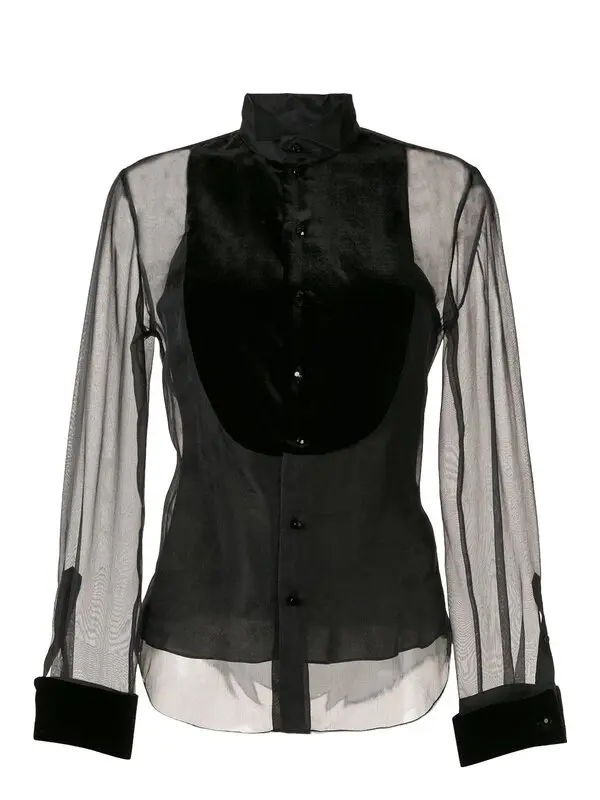 Ralph Lauren Contrast Bib Sheer Shirt - Black