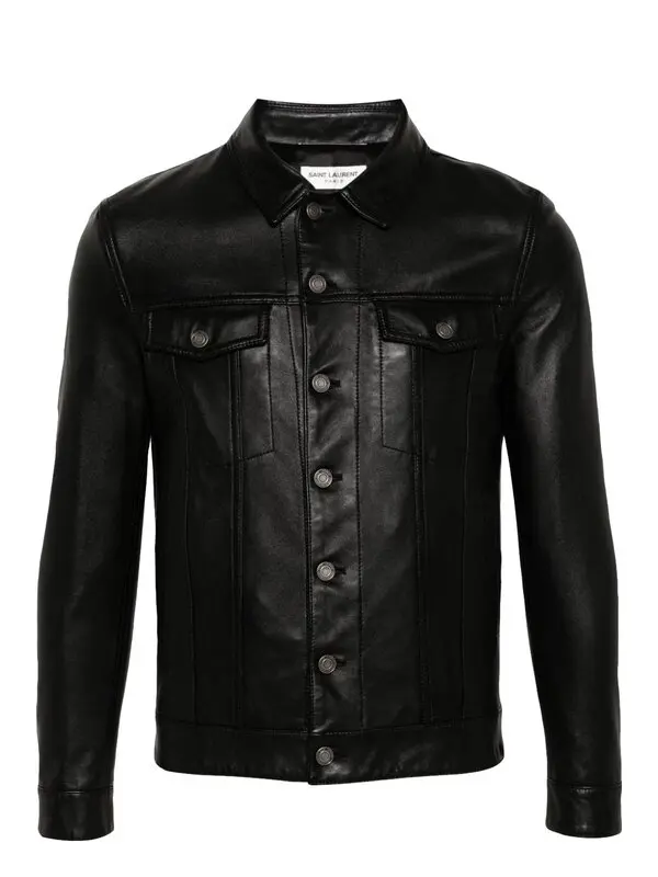 Saint Laurent Button-up Leather Jacket - Black