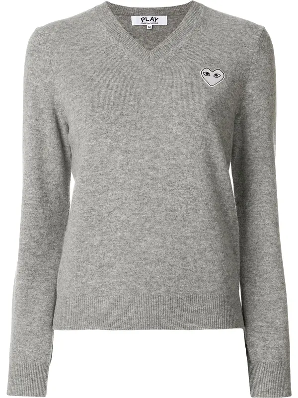 Play Comme Des Garcon V-neck Pullover - Grey