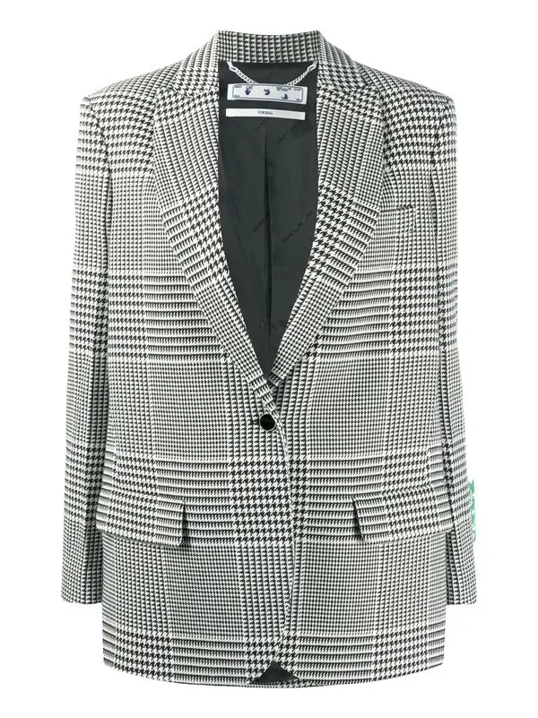 Off-White Prince Of Wales Blazer With Embroidered Detail - Black
