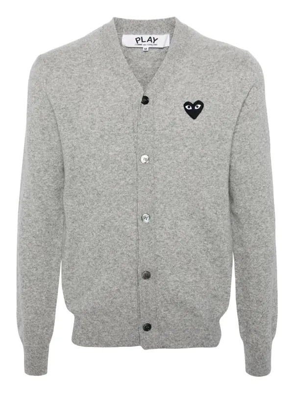 Play Comme Des Garcon Logo Patch V-neck Cardigan - Grey