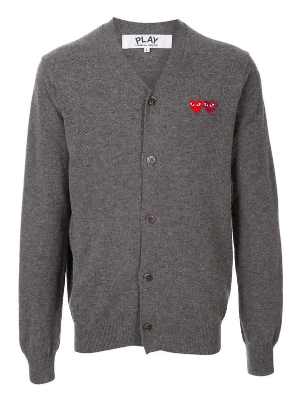Play Comme Des Garcon Embroidered Logo Cardigan - Grey