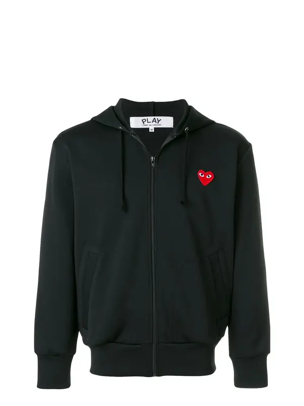 Play Comme Des Garcon Heart-patch Zip-up Hoodie - Black