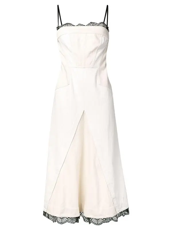 Alexander McQueen Scalloped Lace Denim Dress - Neutrals