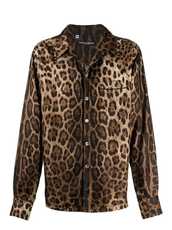 Dolce & Gabbana Leopard-print Silk Pajama Shirt - Brown