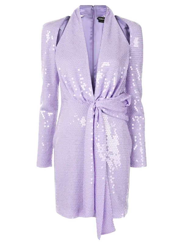 TOM FORD Sequin Tie Waist Mini Dress - Purple
