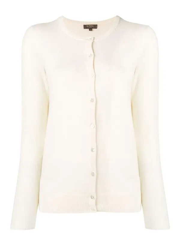 N.peal Round Neck Cashmere Cardigan - White