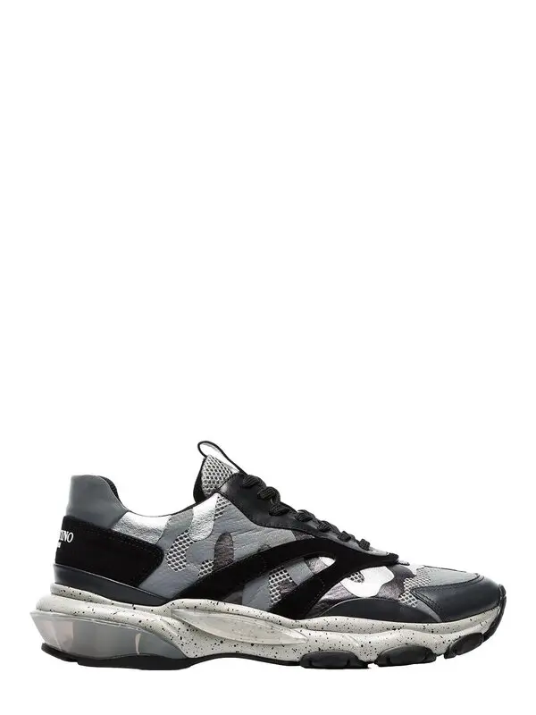Valentino Garavani Bounce Camouflage Print Leather Sneakers - Silver