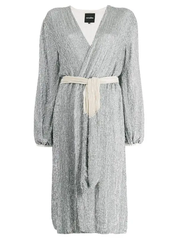 Retrofete Sequin Wrap Dress - Silver
