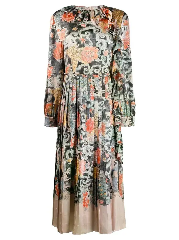 Valentino Garavani Oriental Print Satin Dress - Neutrals
