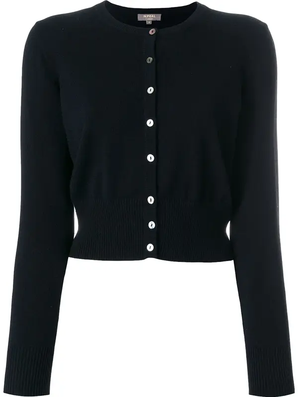 N.peal Cropped Contrast Button Cashmere Cardigan - Black