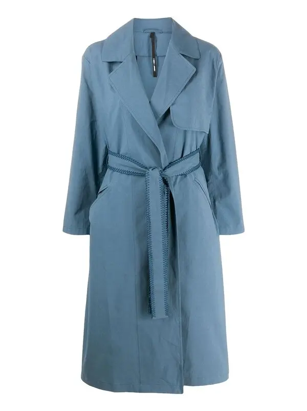 Sara Lanzi Long Sleeve Belted Trench Coat - Blue