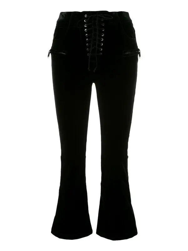 BEN TAVERNITI UNRAVEL PROJECT Velvet Cropped Lace-up Trousers - Black