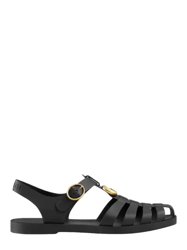 Gucci Logo Appliqué Sandals - Black