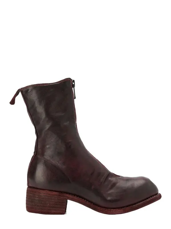 Guidi Leather Zip Front Ankle Boots - Red