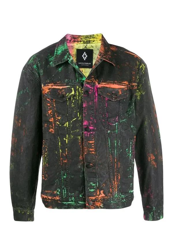 COUNTY OF MILAN Paint Effect Denim Jacket - Black